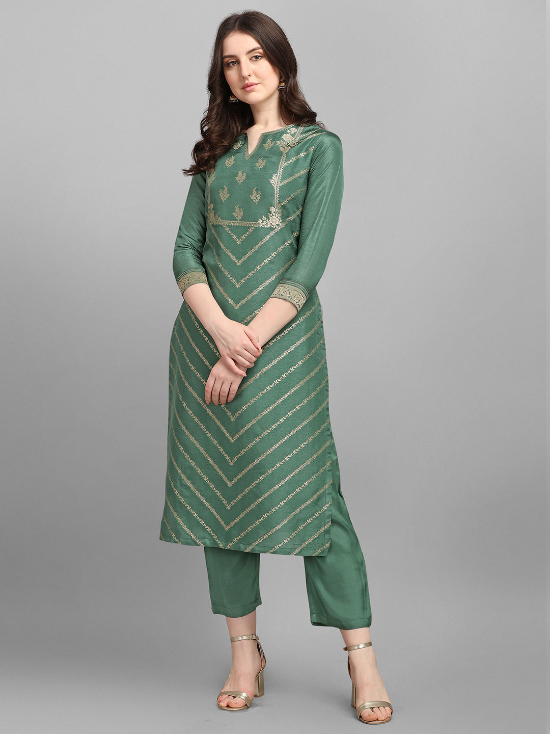 Cyan Green Jacquard Placement Kurta – Seerat Ethnic